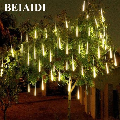 Beiaidi 50cm Meteor Shower Rain Lights String 8 Tube Falling Rain Drop