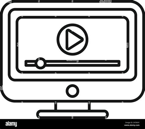 Line Art Icon Of A Computer Monitor Displaying A Play Button Representing Digital Video Content