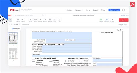Fillable Form Cm 010 California Civil Case Cover Sheet Pdfliner