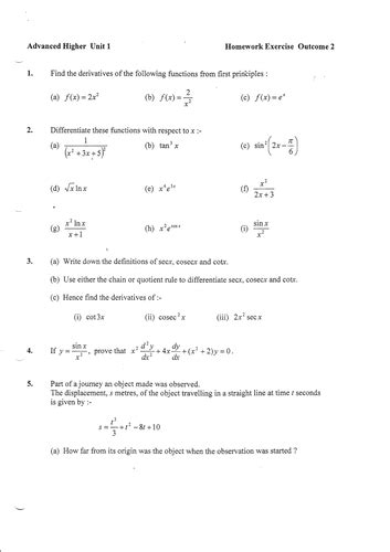 Advanced Higher Mathematics Homework Set For Units 1 2 And 3