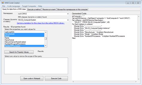 Free Wmi Code Creator Generate Vbscript C And Vbnet Code That