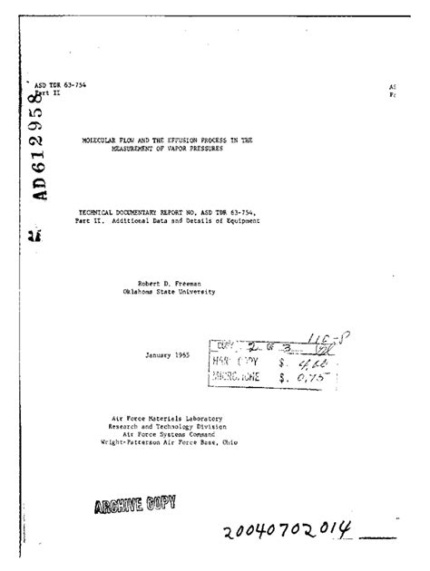 Fillable Online Molecular Flow And The Effusion Process In The Measurement Of Vapor Pressures