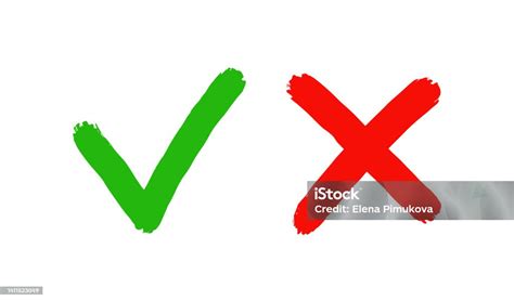 그런 지 손으로 그린 틱 체크와 크로스 마크 브러쉬 그려진 기호 Ok 예 및 아니오 X 체크 박스에 대해 V와 교차 X를