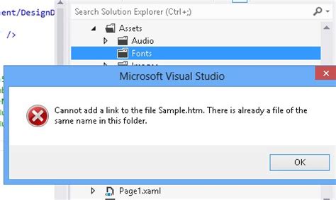 Visual Studio Error Cannot Add Link To The File Xxx There Is Already File Of The Same Name In