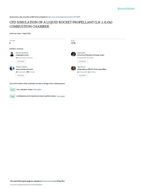 Cfd Simulation Of A Liquid Rocket Propellant Lh 2 Lox Combustion Chamber Pdf Rocket