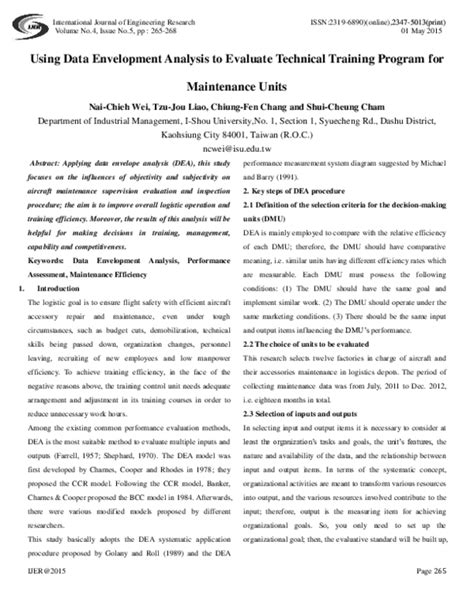 Pdf Using Data Envelopment Analysis To Evaluate Technical Training Program For Maintenance Units