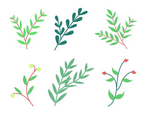 Premium Vector Set Of Hand Drawn Cute Green Plant Stem Floral