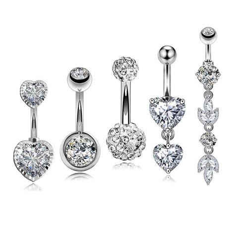 14g Round Clear Cz Dangle Simple Belly Button Ring Oufer Body Jewelry