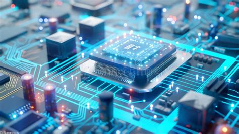 Futuristic Microchip With Digital Overlay On Circuit Board Stock Illustration Illustration Of