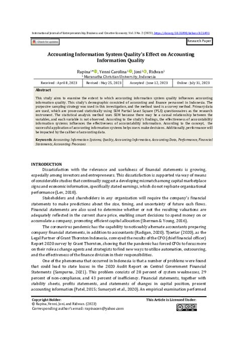 Pdf Accounting Information System Qualitys Effect On Accounting Information Quality