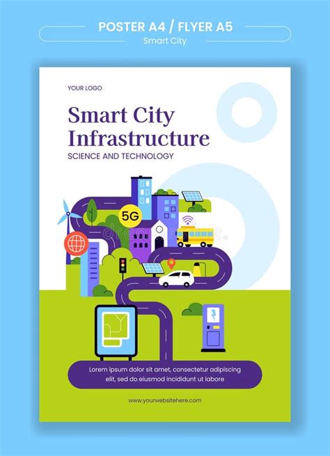 Smart City Infrastructure Flyer Template With Flat Cartoon Design For