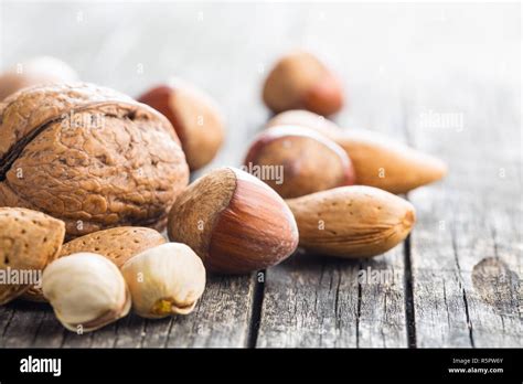 Different Types Of Nuts In The Nutshell Stock Photo Alamy