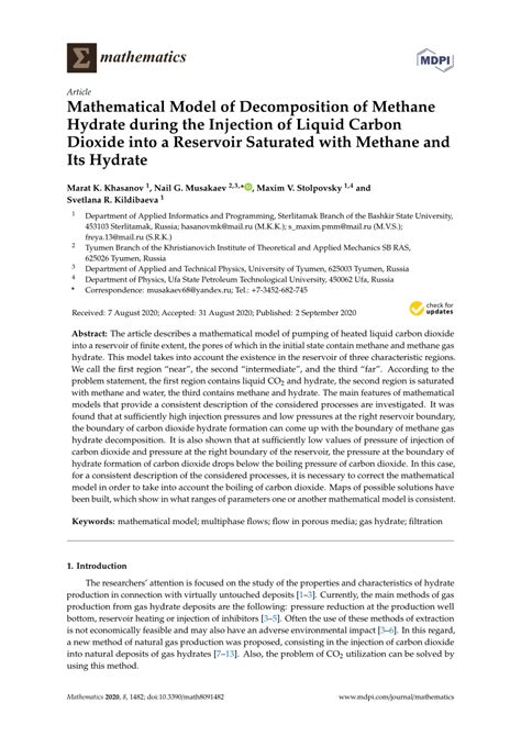 Pdf Mathematical Model Of Decomposition Of Methane Hydrate During The Injection Of Liquid