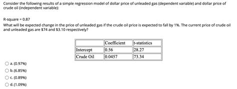 Solved Consider The Following Results Of A Simple Regression Chegg