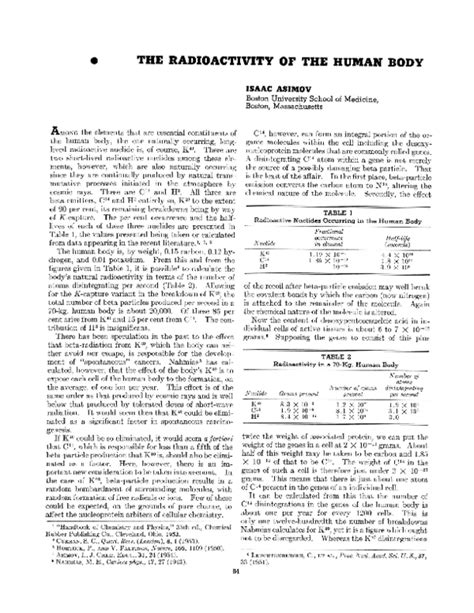 Pdf The Radioactivity Of The Human Body