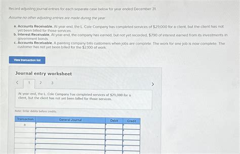 Solved Record Adjusting Journal Entries For Each Separate Chegg