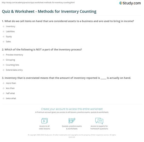 Quiz And Worksheet Methods For Inventory Counting