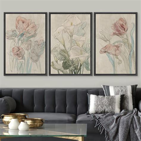 Minimalist Floral Wall Art Set Of 3 Framed Tulips And Calla Lilies