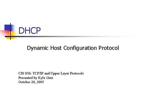 Dhcp Dynamic Host Configuration Protocol Cis 856 Tcpip