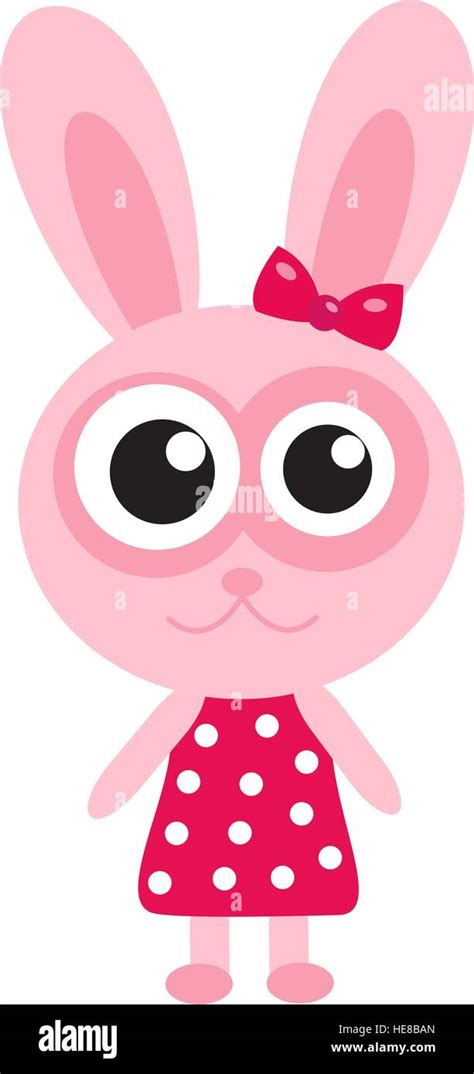Cute Pink Bunny Rabbit Icon Flat Design Isolated On White Background