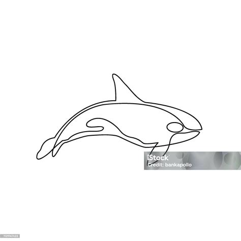 원 라인의 고래 디자인 실루엣 손으로 그린 미니 멀리즘 스타일 벡터 일러스트 그리기에 대한 스톡 벡터 아트 및 기타 이미지