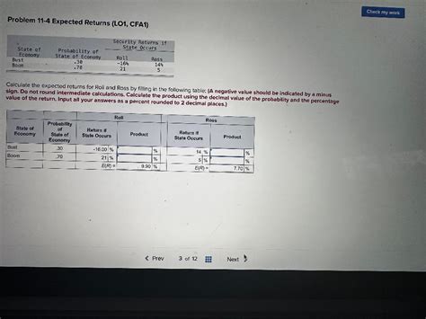solved problem 11 4 expected returns lo1 cfa1 calculate