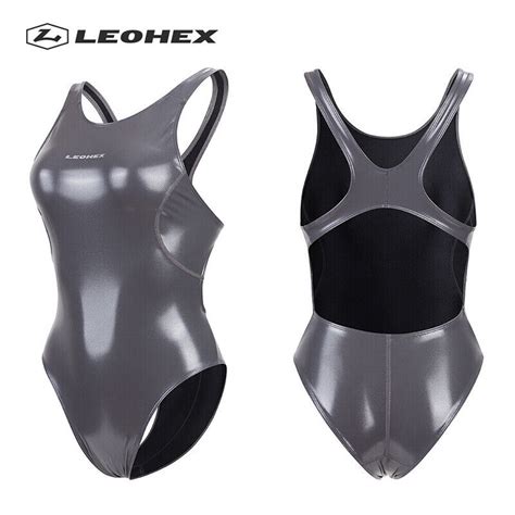 Leohex Womens Sexy One Piece Swimwear Glossy Glitter High Cut Leotards