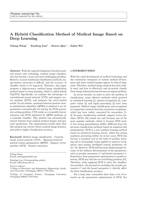 PDF A Hybrid Classification Method Of Medical Image Based On Deep