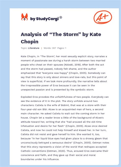 Analysis Of The Storm By Kate Chopin Free Essay Example