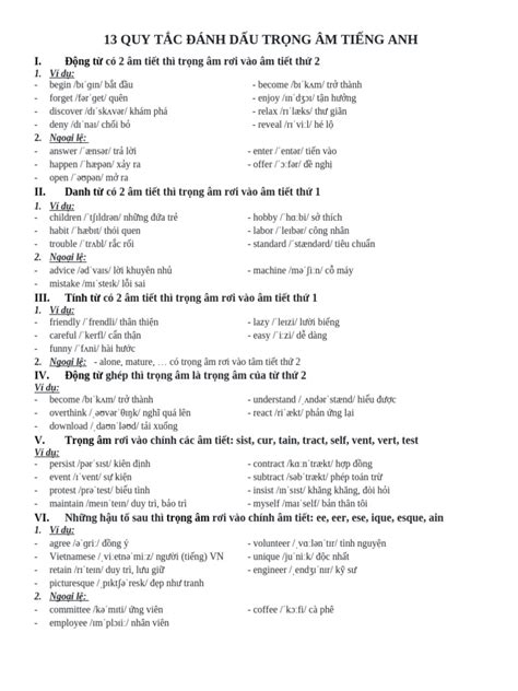13 Quy Tắc đánh Trọng âm Trong Tiếng Anh Pdf