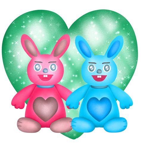 Pink Rabbit And Blue Rabbit With Green Heart 55794522 Png