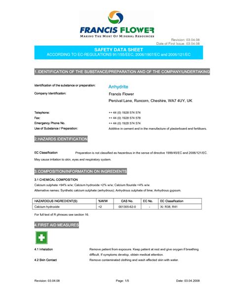 Anhydrite Msds Download