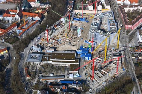 Luftbild München Neubau einer Mehrfamilienhaus Wohnanlage im Ortsteil Au Haidhausen in München