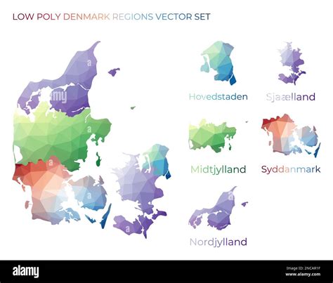 Danish Low Poly Regions Polygonal Map Of Denmark With Regions