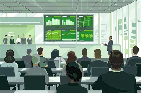 A Group Of People In A Classroom With A Graph On The Wall Above Them