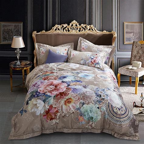 Oriental Peony European Baroque Print And Jacquard Luxury Bedding Set