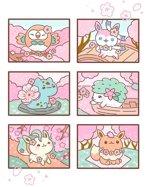 Eevee Rowlet Bulbasaur Sylveon Leafeon And 2 More Pokemon Drawn