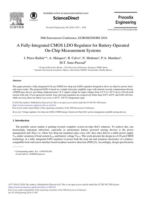 Pdf A Fully Integrated Cmos Ldo Regulator For Battery Operated On Chip Measurement Systems