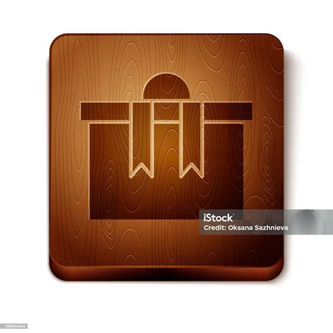 흰색 배경에 격리 된 갈색 선물 상자 아이콘입니다 메리 크리스마스와 새해 복 야 나무 사각형 버튼입니다 벡터 일러스트레이션 Unspecified에 대한 스톡 벡터 아트 및