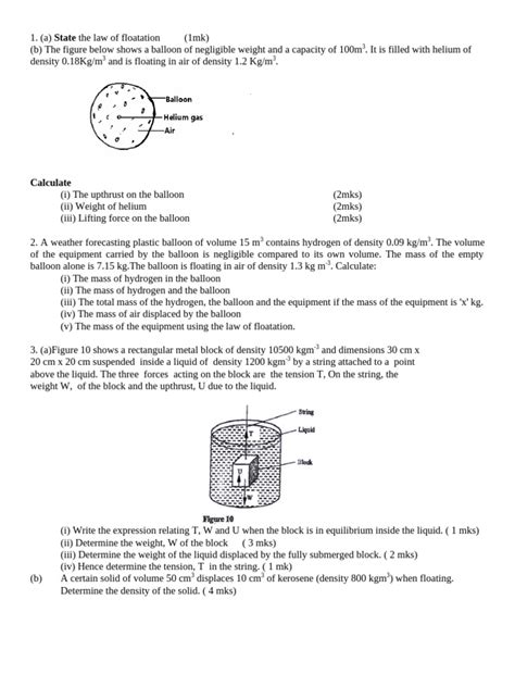 Floating And Sinking Set 2 Qs Pdf Buoyancy Density