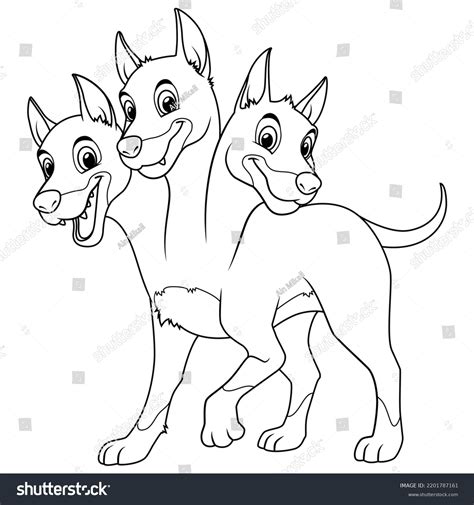 Cerberus Cartoon Illustration Bw Stock Vector Royalty Free 2201787161