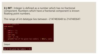 DATA TYPES IN C Language Pptx