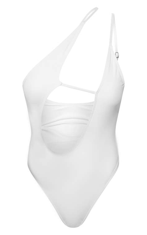 White One Shoulder Cut Out Swimsuit Swimwear Prettylittlething Usa
