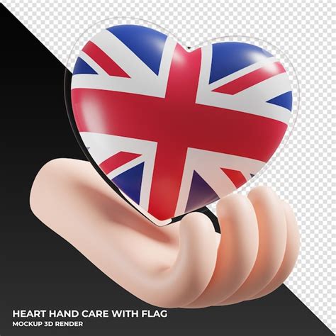 Premium Psd United Kingdom Flag With Heart Hand Care Realistic 3d