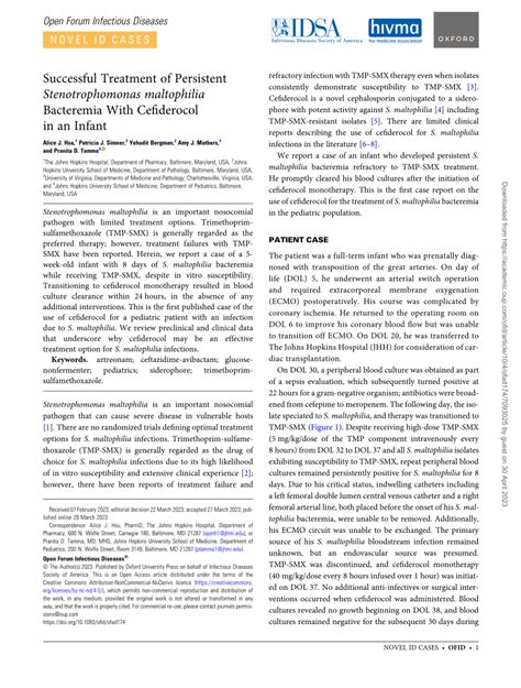 Pdf Successful Treatment Of Persistent Stenotrophomonas Maltophilia Bacteremia With