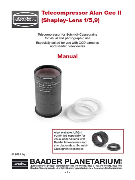 Baader Alan Gee Ii Telecompresor Shapley Lens F 5 9 Manual And Applications Download Free Pdf