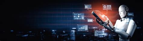 Premium Photo Mlp Robot Humanoid Using Tablet Computer For Big Data Analytic