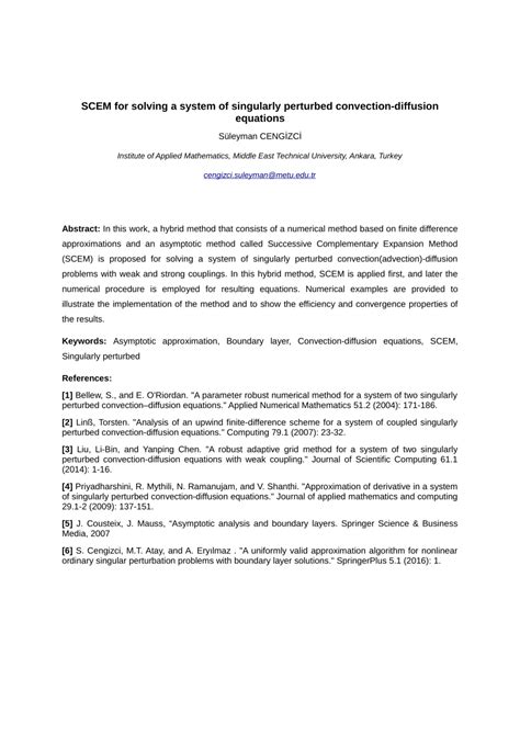 Pdf Scem For Solving A System Of Singularly Perturbed Convection Diffusion Equations