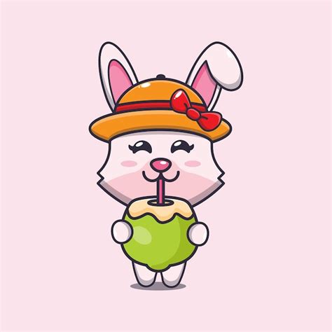 Premium Vector Cute Bunny Drink Fresh Coconut Cartoon Illustration