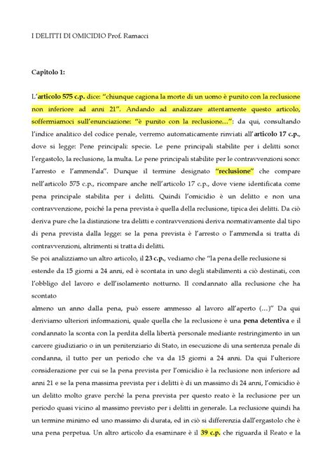 I Delitti Di Omicidio Riassunto Diritto Penale Ii Prof Ramacci